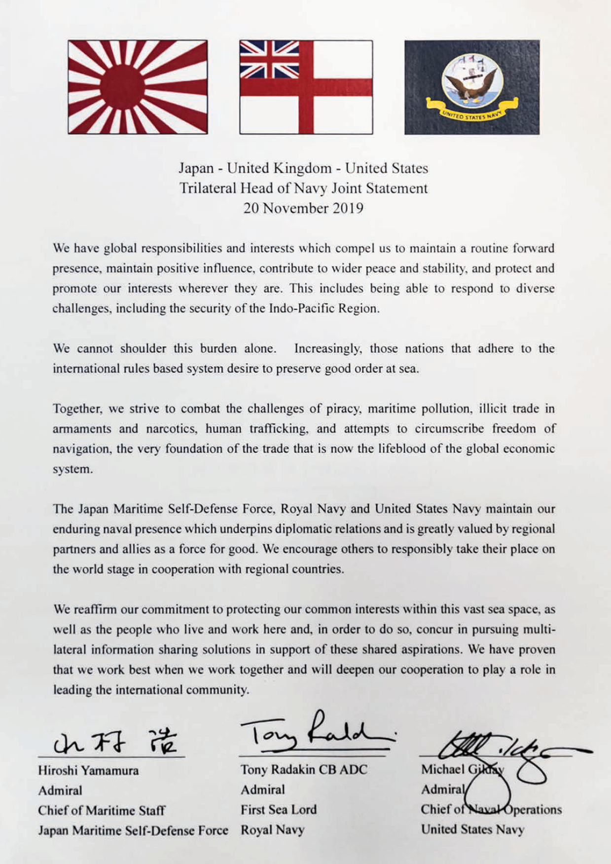 Japan, UK, USA Maritime trilateral hardens, details shared commitments ...